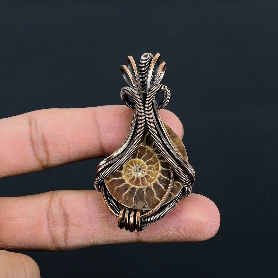 Ammonite Fossil Pendant, Pure Copper Wire Wrapped Pendant, Real ...