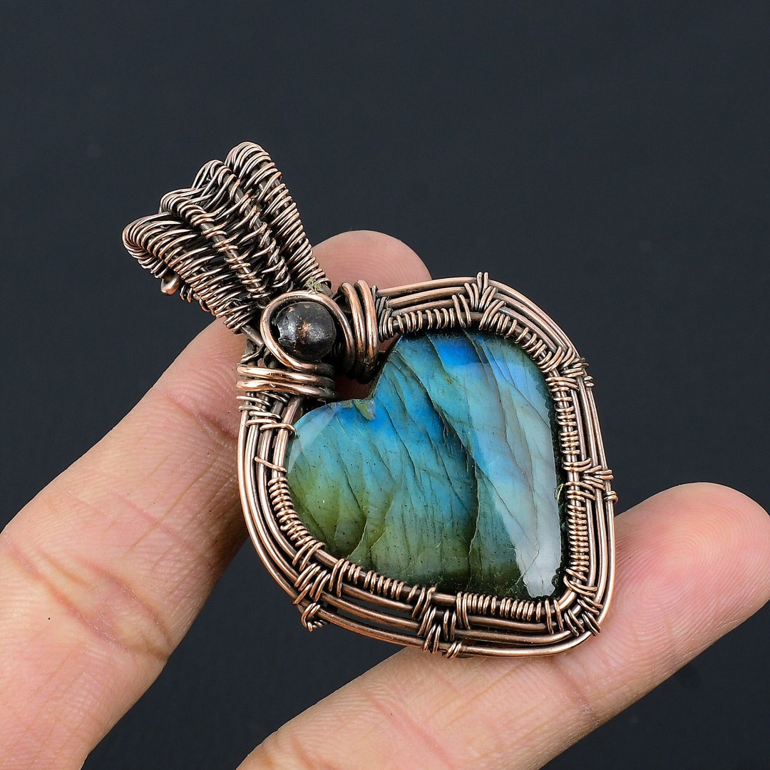 Labradorite Heart Pendant, Natural Labradorite Crystal Copper Wire ...