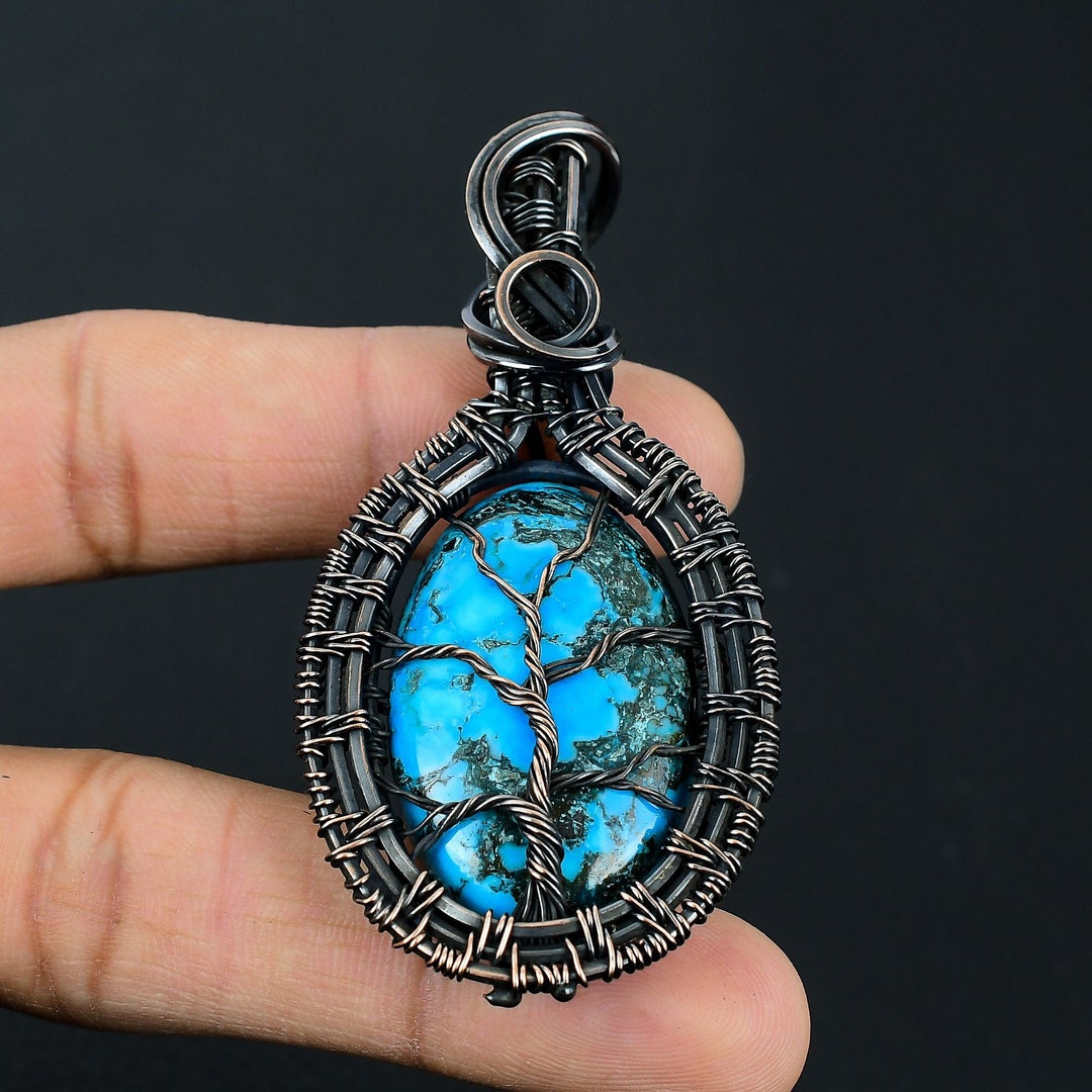 Turquoise Tree of Life Pendant Wire Wrapped Pendant Copper Gemstone ...