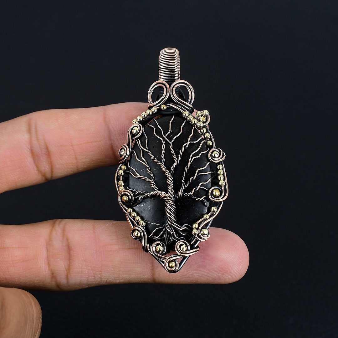 Shungite Natural Gemstone Pendant, Tree of Life Shungite Stone Necklace ...