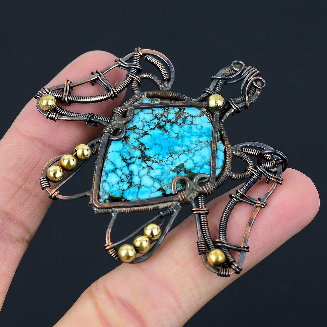 Turtle Turquoise Copper Pendant Copper Wire Wrapped Gemstone Copper ...