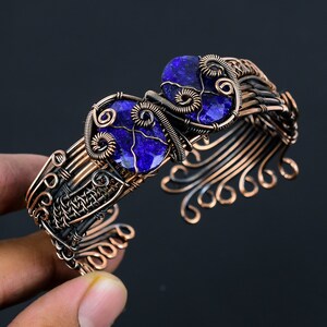 Blauer Saphir Kupfer Manschette Armband Saphir Armband Kupferdraht gewickelt Armreif Draht ...