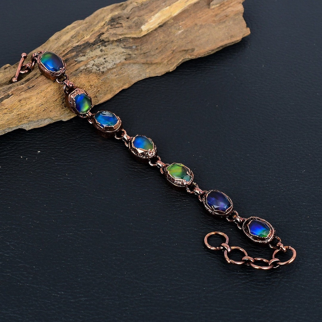 Ammolite Bracelet, Copper Electroformed Bracelet, Adjustable Chain ...