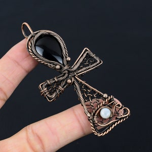 Black Onyx Ankh Pendant Copper Wire Wrapped Pendant Hieroglyphic Symbol ...