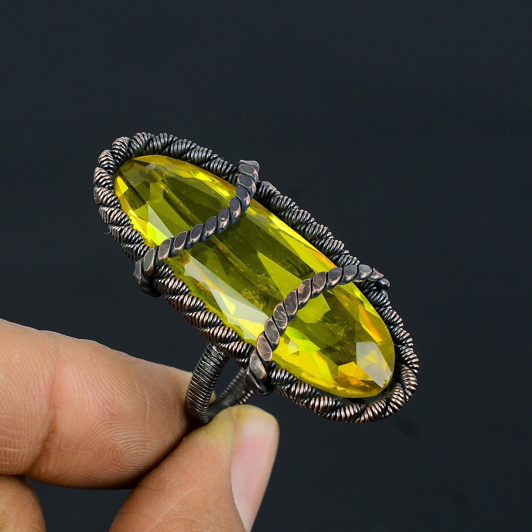 Citrine Ring Copper Wire Wrapped Ring Copper Ring Citrine Gemstone Ring ...