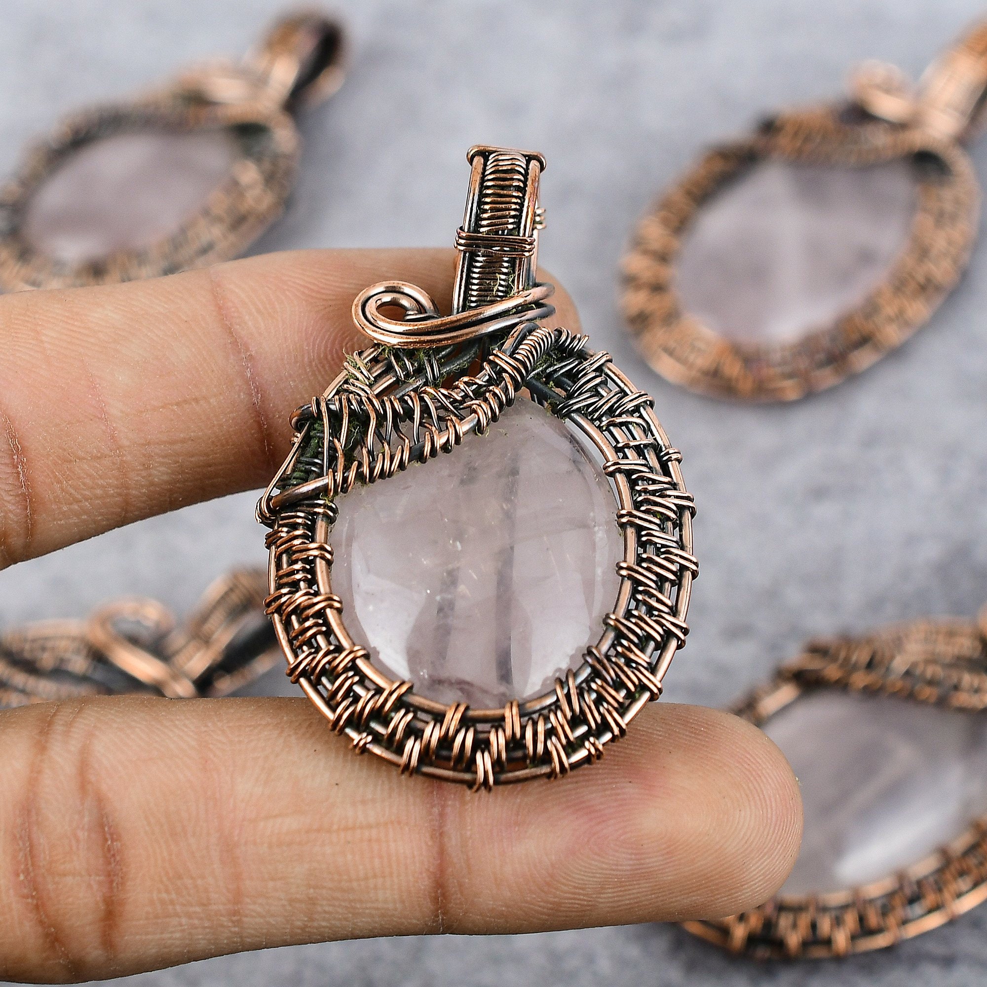 Rose Quartz Copper Pendant Coper Wire Wrapped Gemstone Pendant - Etsy