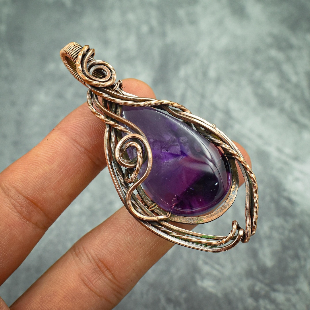 Star Amethyst Pendant, Natural Amethyst Gemstone Jewelry, Copper Wire ...
