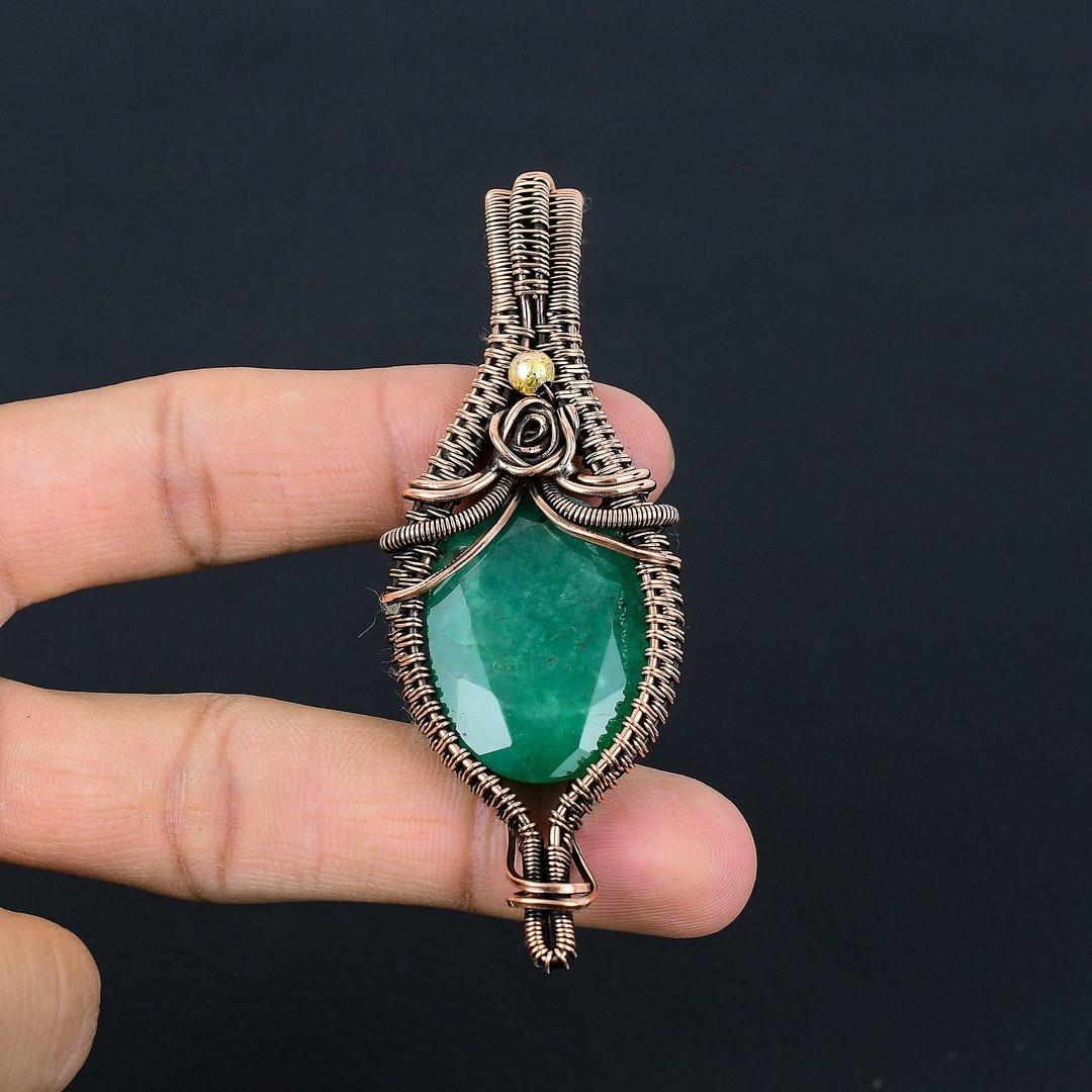Zambian Emerald Gemstone Handmade Copper Wire Wrapped Pendant Handmade ...