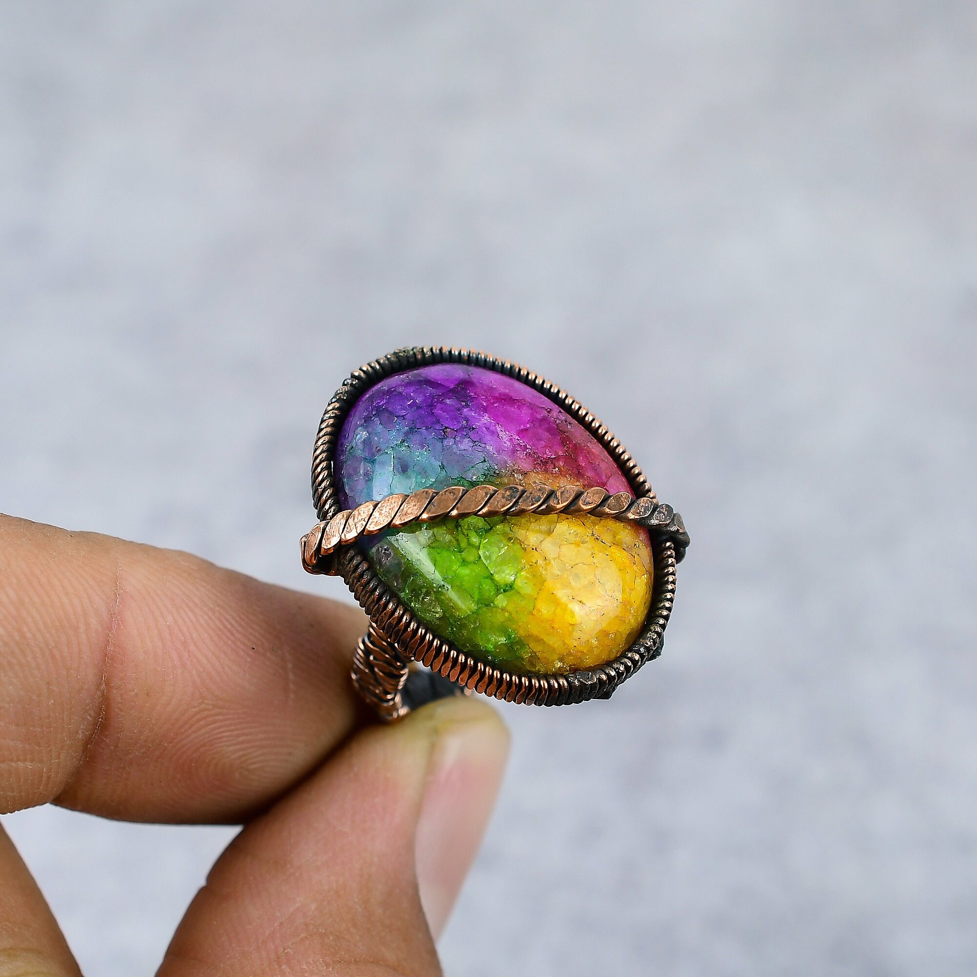 Rainbow Solar Quartz Ring Copper Wire Wrapped Ring Copper Ring | Etsy