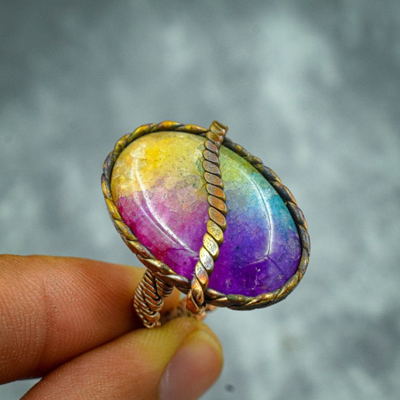 Rainbow Solar Quartz Ring Size 7.5 Copper Wire Wrapped Ring - Etsy