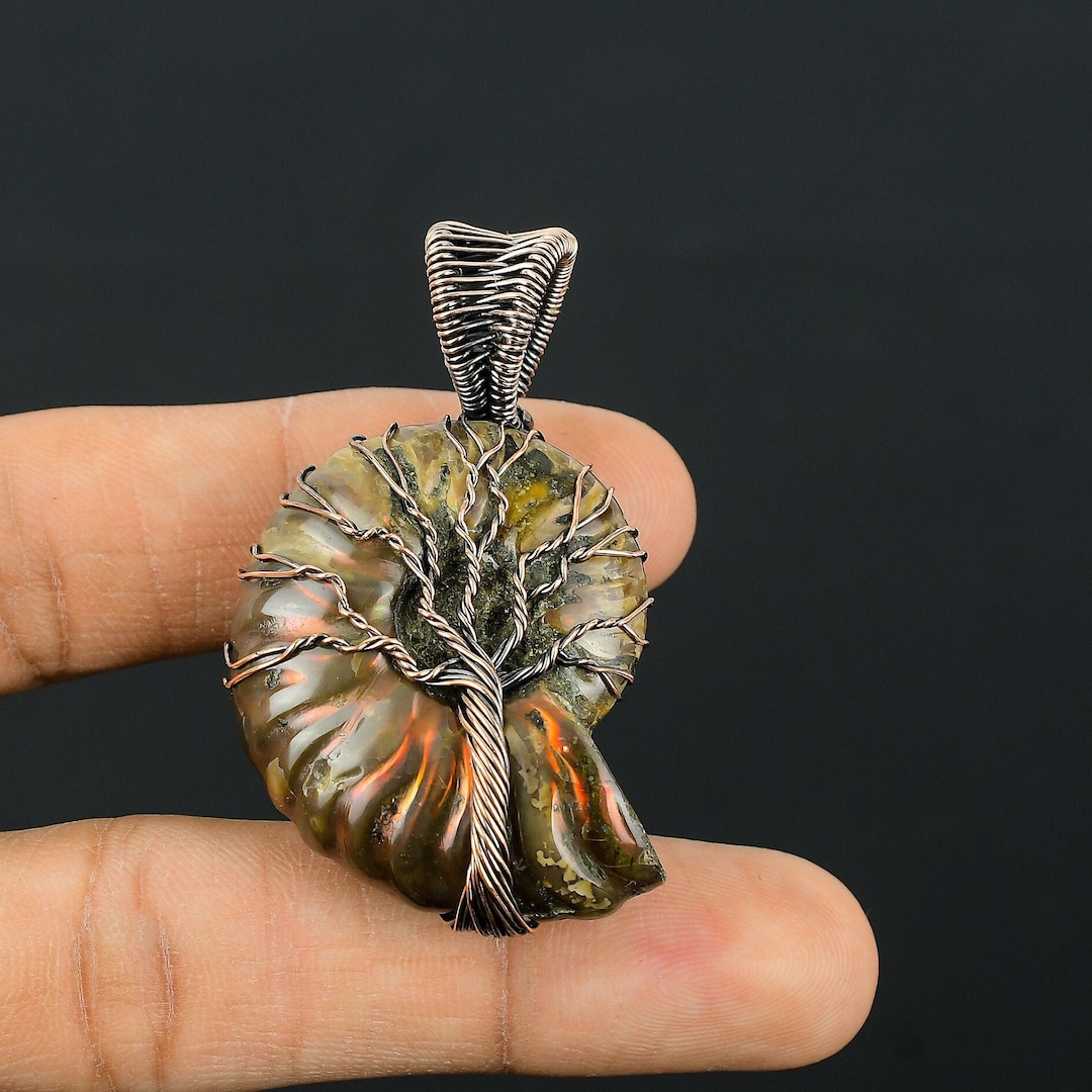 Tree of Life Ammonite Fossil Pendant Copper Wire Wrapped Pendant ...