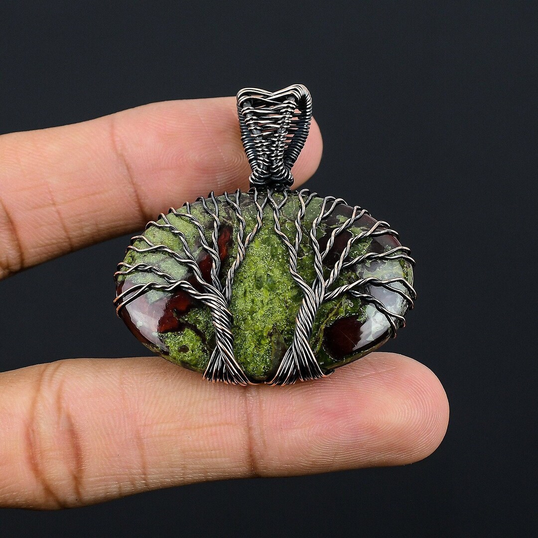 Double Tree of Life Dragon Blood Jasper Pendant Copper Wire Wrapped ...
