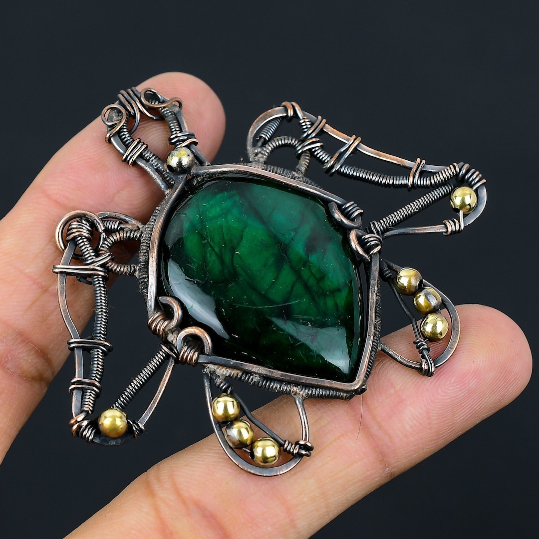 Green Flash Labradorite Turtle Pendant Copper Wire Wrapped Pendant ...