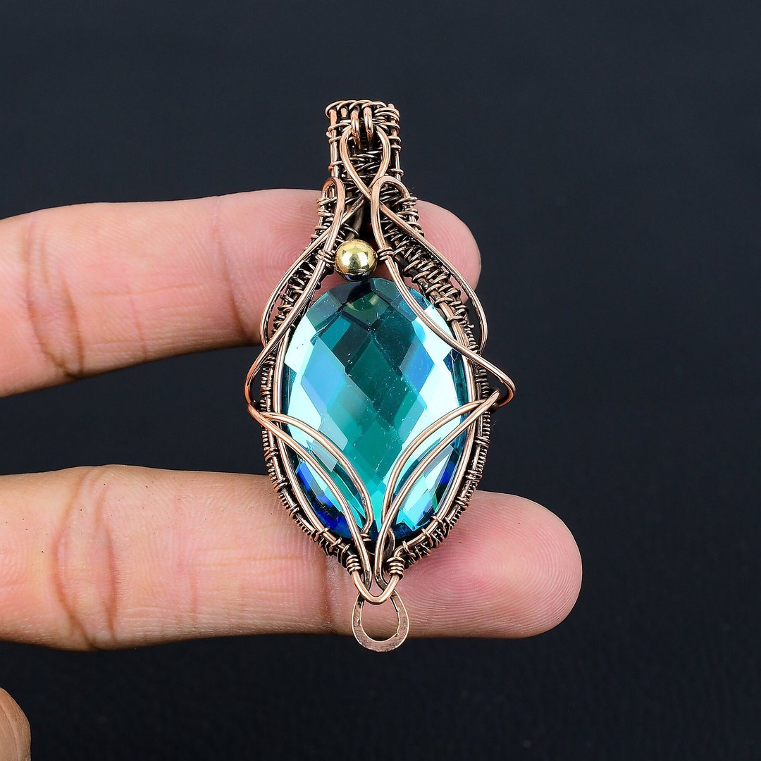 Blue Mystic Topaz Pendant Copper Wire Wrapped Pendant Mystic Topaz ...