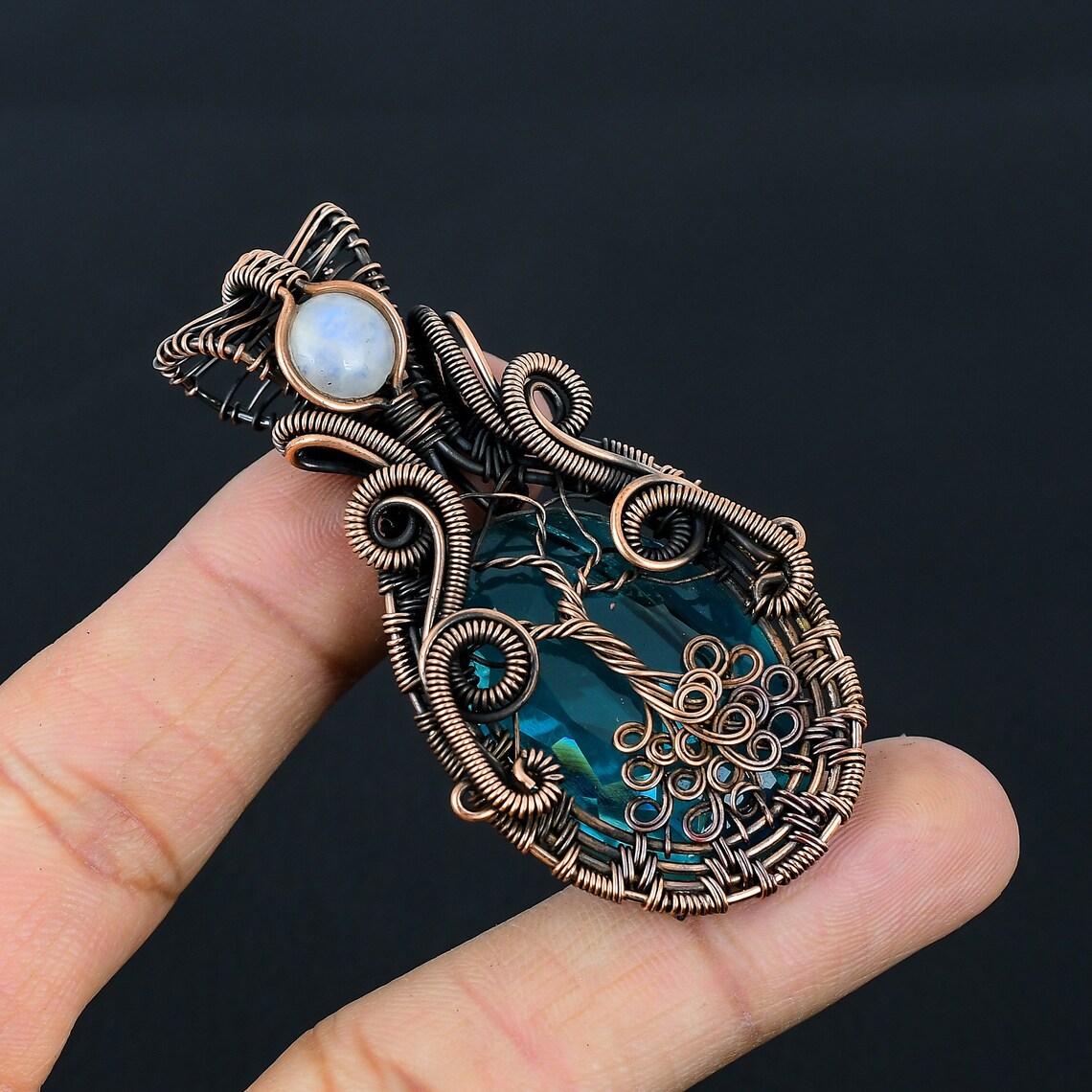 Blue Topaz Pendant Copper Wire Wrapped Blue Topaz Moonstone Gemstone ...