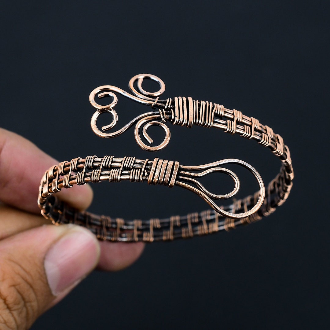 Copper Wire Wrapped Cuff Men Bracelet Wire Wrap Bangle Unisex Bracelet ...