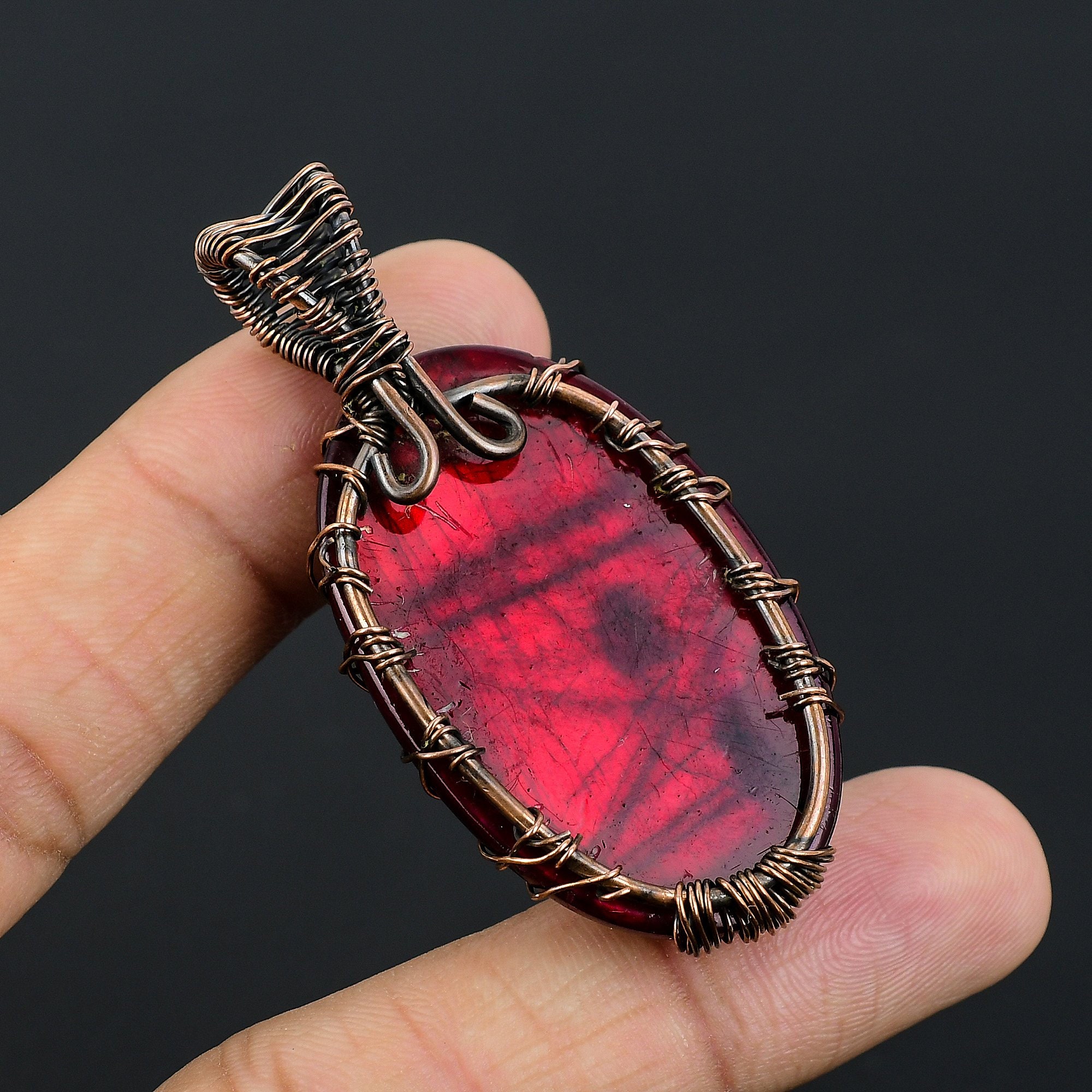 Red Flash Labradorite Tree of Life Pendant Copper Wire Wrapped - Etsy