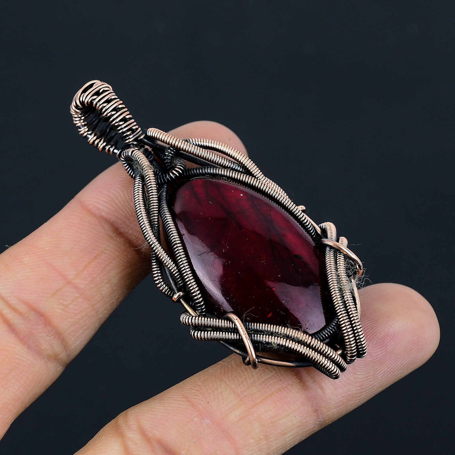 Red Flash Labradorite Gemstone Pendant Copper Wire Wrapped Pendant ...