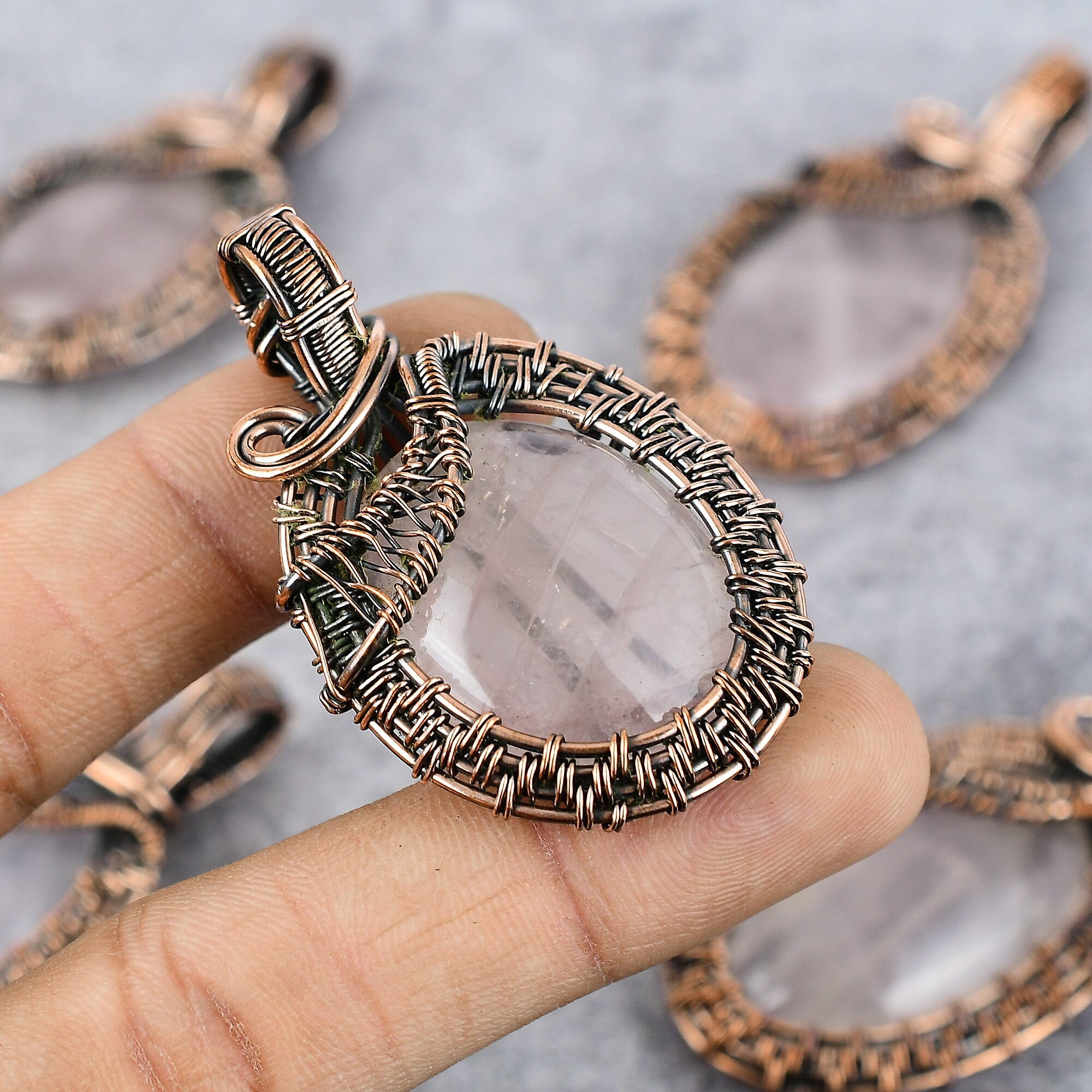 Rose Quartz Copper Pendant Coper Wire Wrapped Gemstone Pendant - Etsy
