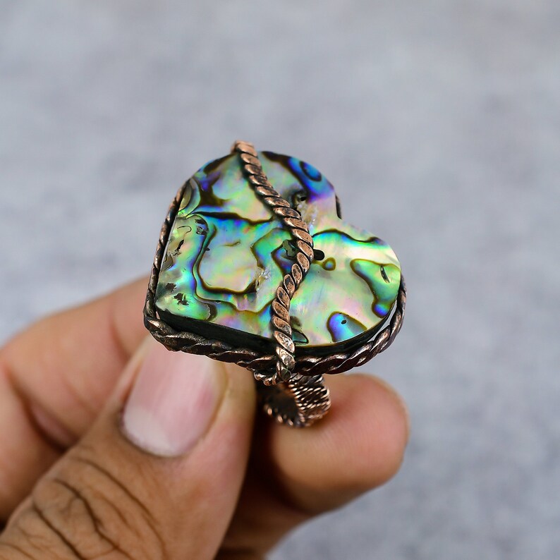 Abalone Shell Ring, Natural Abalone Shell Jewelry Copper Wire Wrap Ring ...