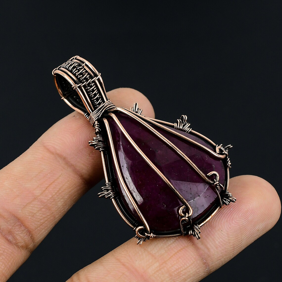 Kashmir Red Ruby Pendant Copper Wire Wrapped Gemstone Pendant Copper ...