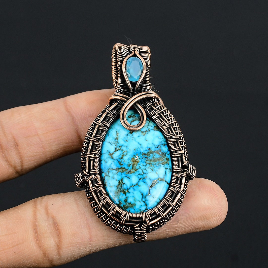 Turquoise Pendant Turquoise Gemstone Pendant Copper Wire Wrapped ...