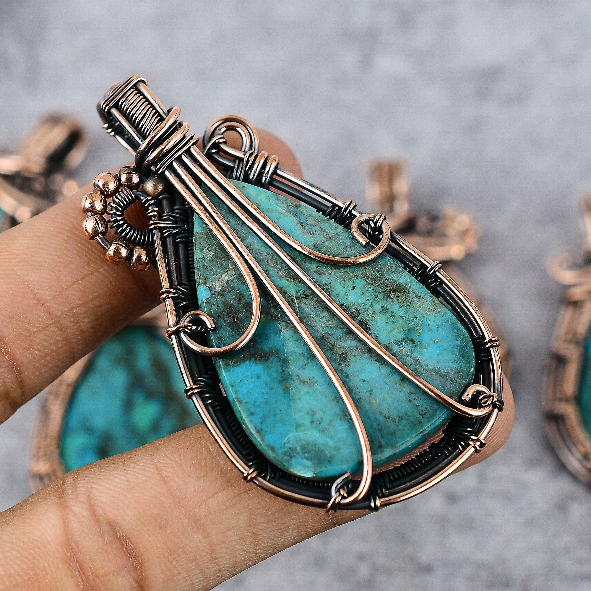 Azurite Pendant Copper Wire Wrapped Pendant Azurite Gemstone - Etsy