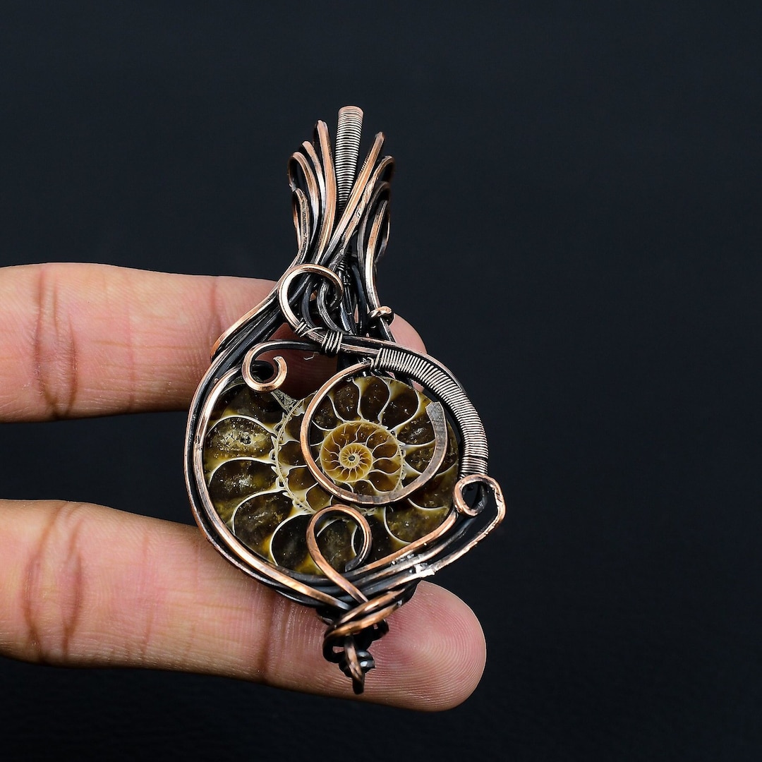 Natural Ammonite Fossil Pendant Copper Wire Wrapped Pendant Ammonite ...