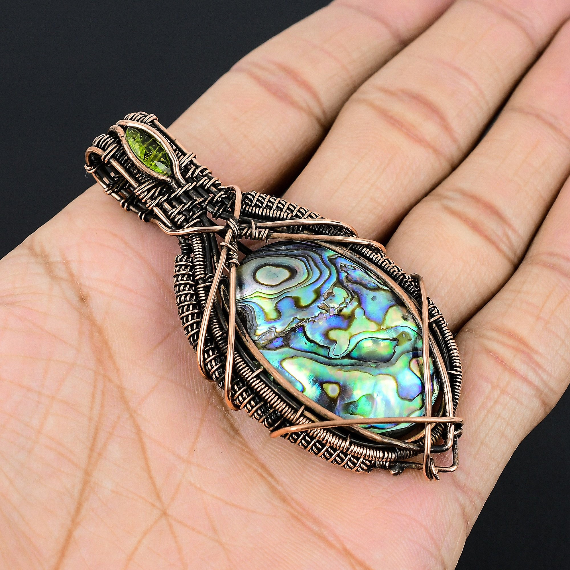 Abalone Shell Copper Pendant Coper Wire Wrapped Gemstone - Etsy