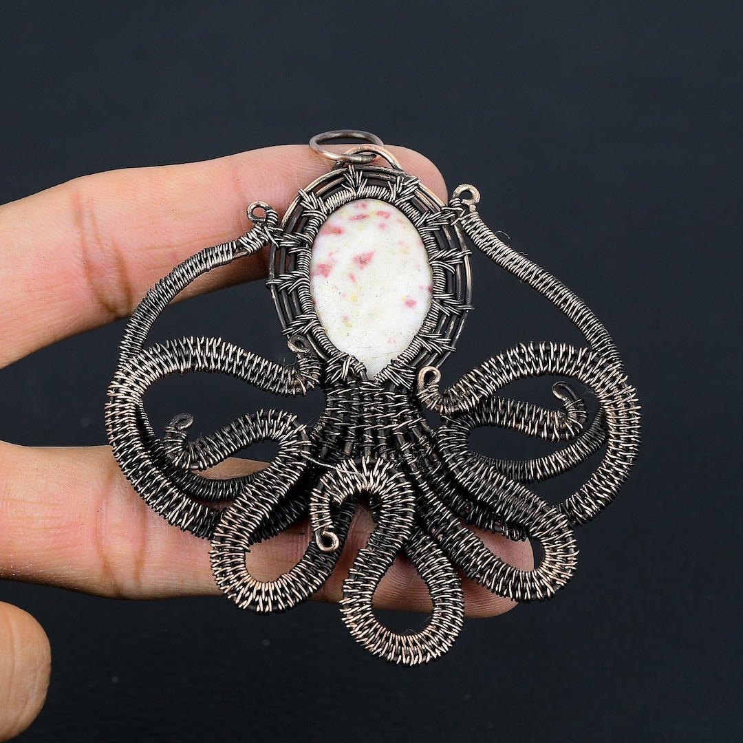 Octopus Cinnabar Pendant Cinnabar Gemstone Pendant Copper Wire Wrapped ...