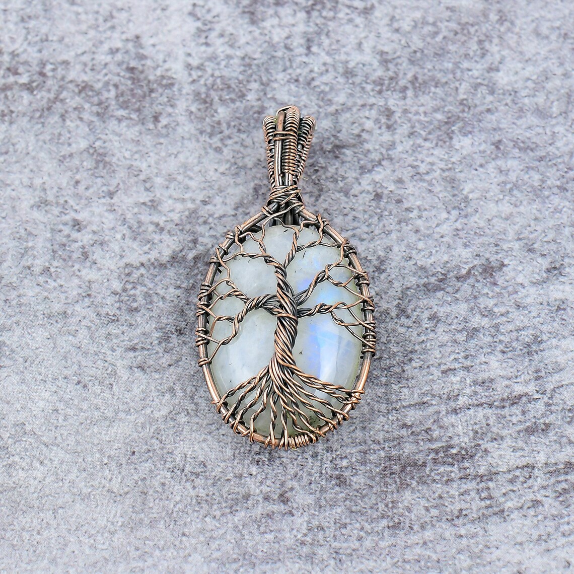 MOONSTONE Tree of Life Pendant Copper Wire Wrapped Gemstone - Etsy