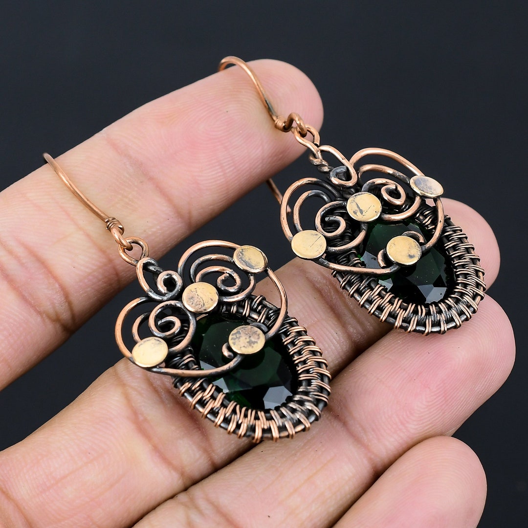 Chrome Diopside Earrings Copper Wire Wrapped Earrings Diopside Gemstone ...