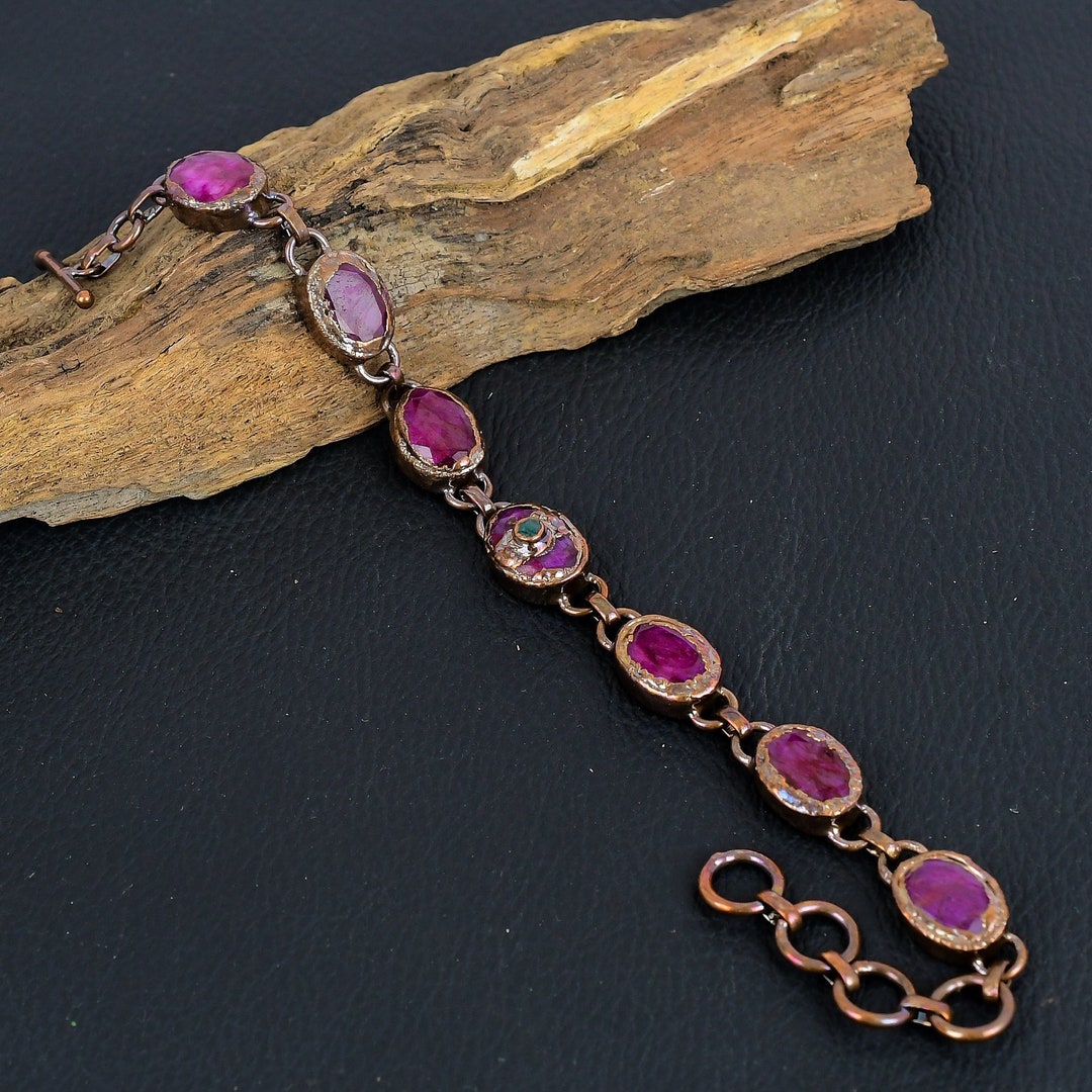 Kashmiri Red Ruby Bracelet, Copper Electroformed Bracelet, Adjustable ...