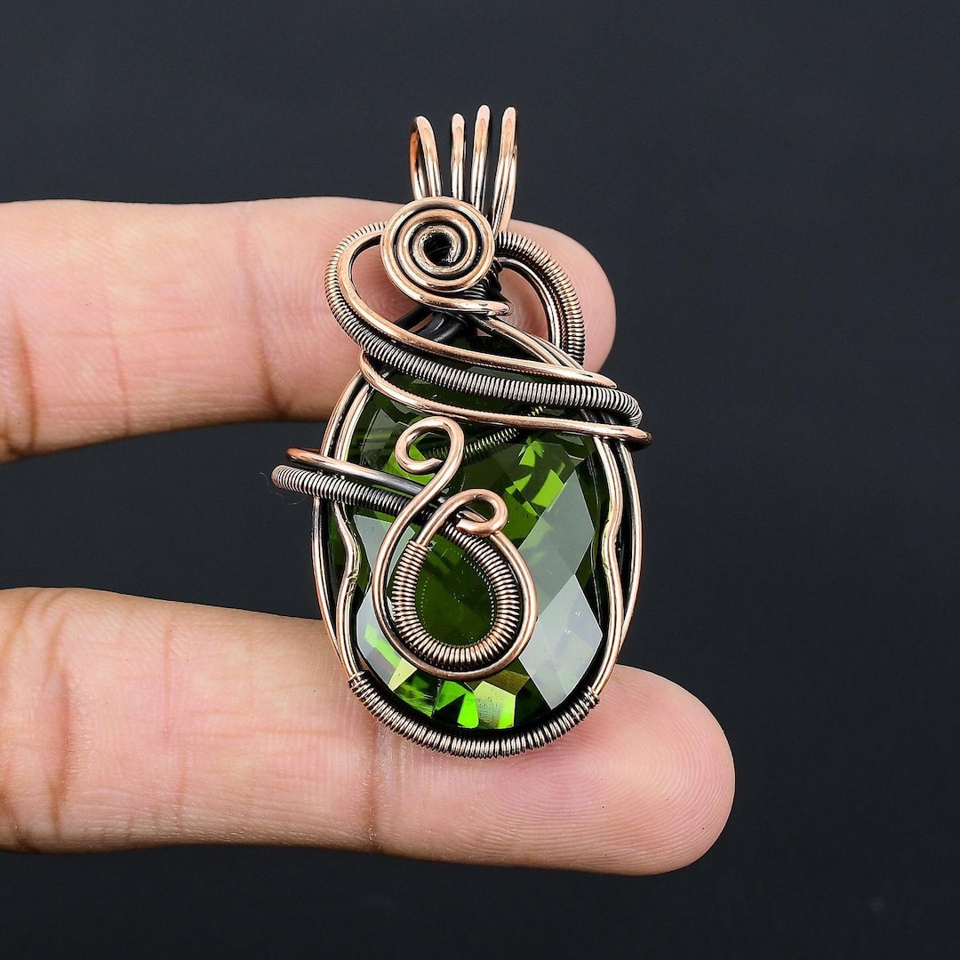 Peridot Pendant, Solid Copper Wire Wrapped Pendant, Peridot Gemstone ...