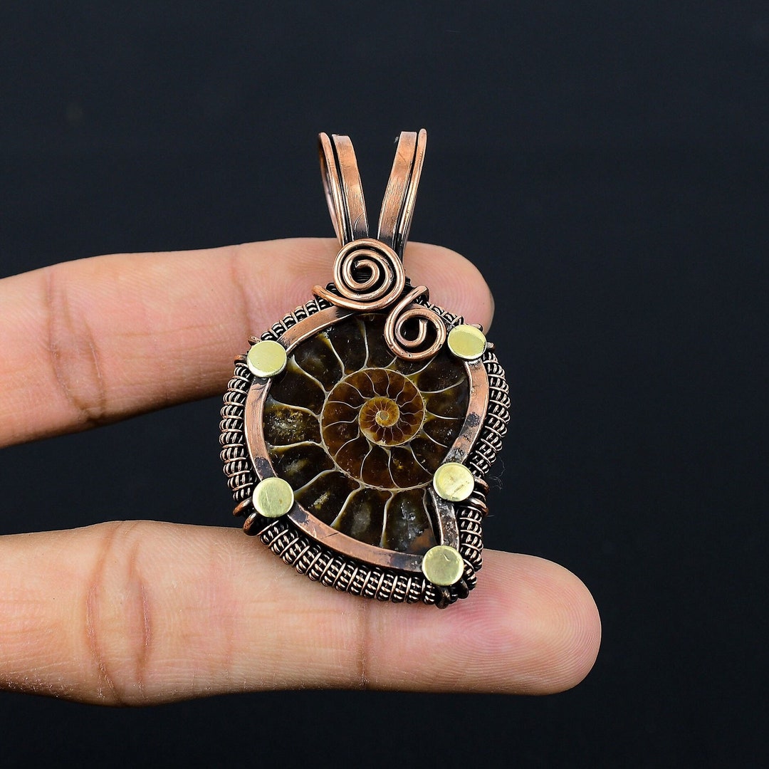 Ammonite Fossil Pendant, Beautiful Fossil Pendant, Pure Copper Wire ...