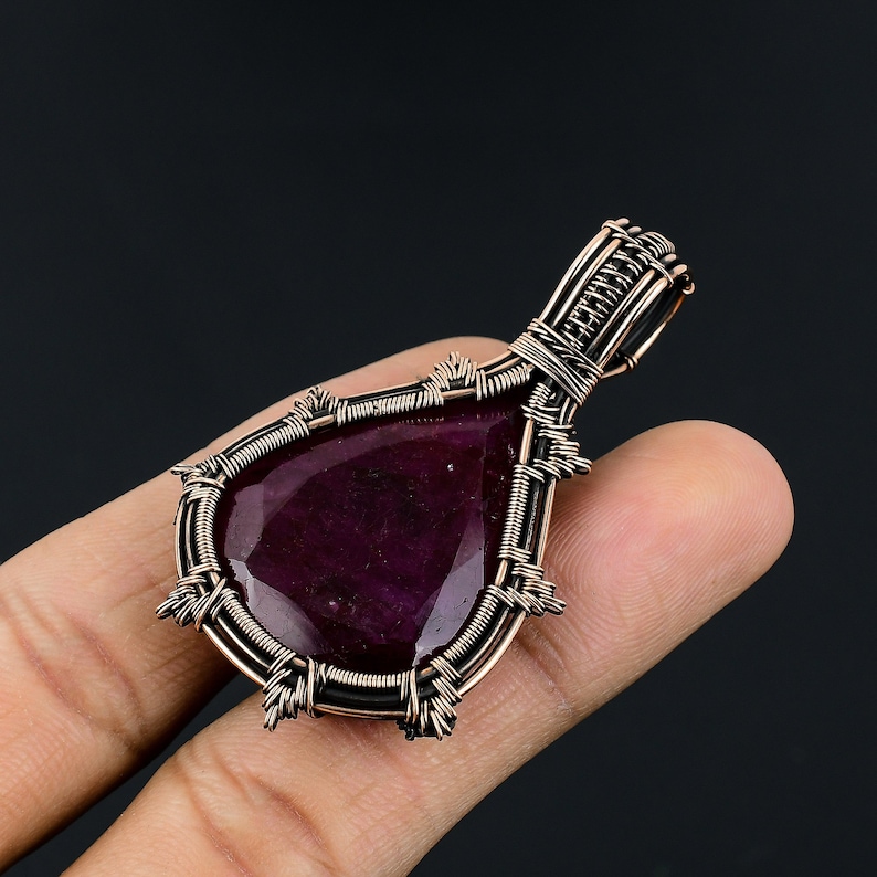 Kashmir Red Ruby Pendant Copper Wire Wrapped Gemstone Pendant Copper ...