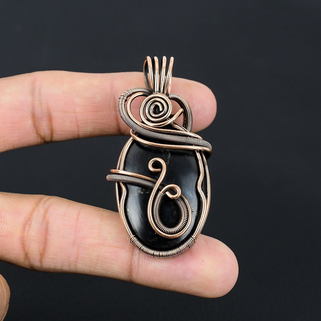 Shungite Natural Gemstone Pendant Copper Wire Wrapped Pendant Shungite ...