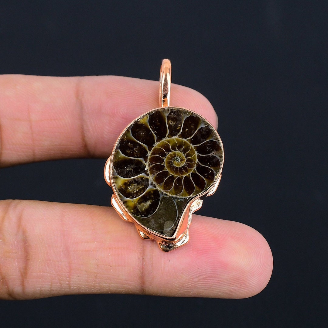 Ammonite Fossil Pendant, Natural Stone Pendant, Pure Copper Pendant ...