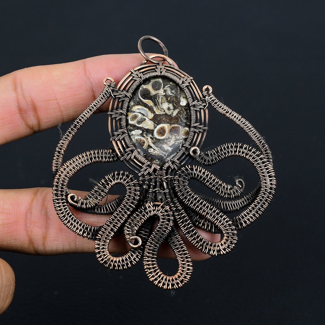 Turritella Fossil Octopus Pendant Turritella Gemstone Pendant Copper ...