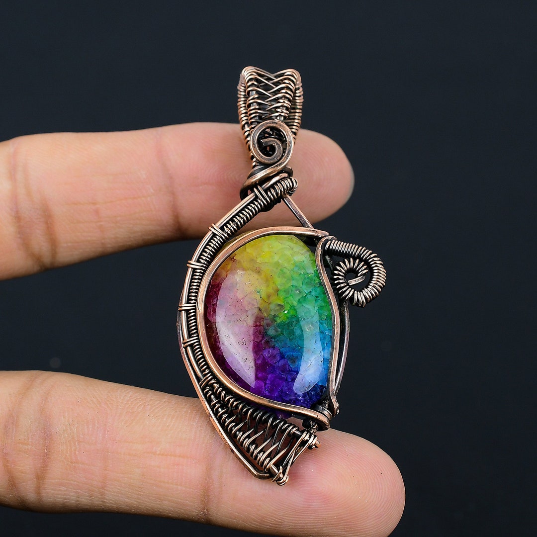 Rainbow Solar Quartz Pendant Gemstone Copper Wire Wrapped Pendant ...