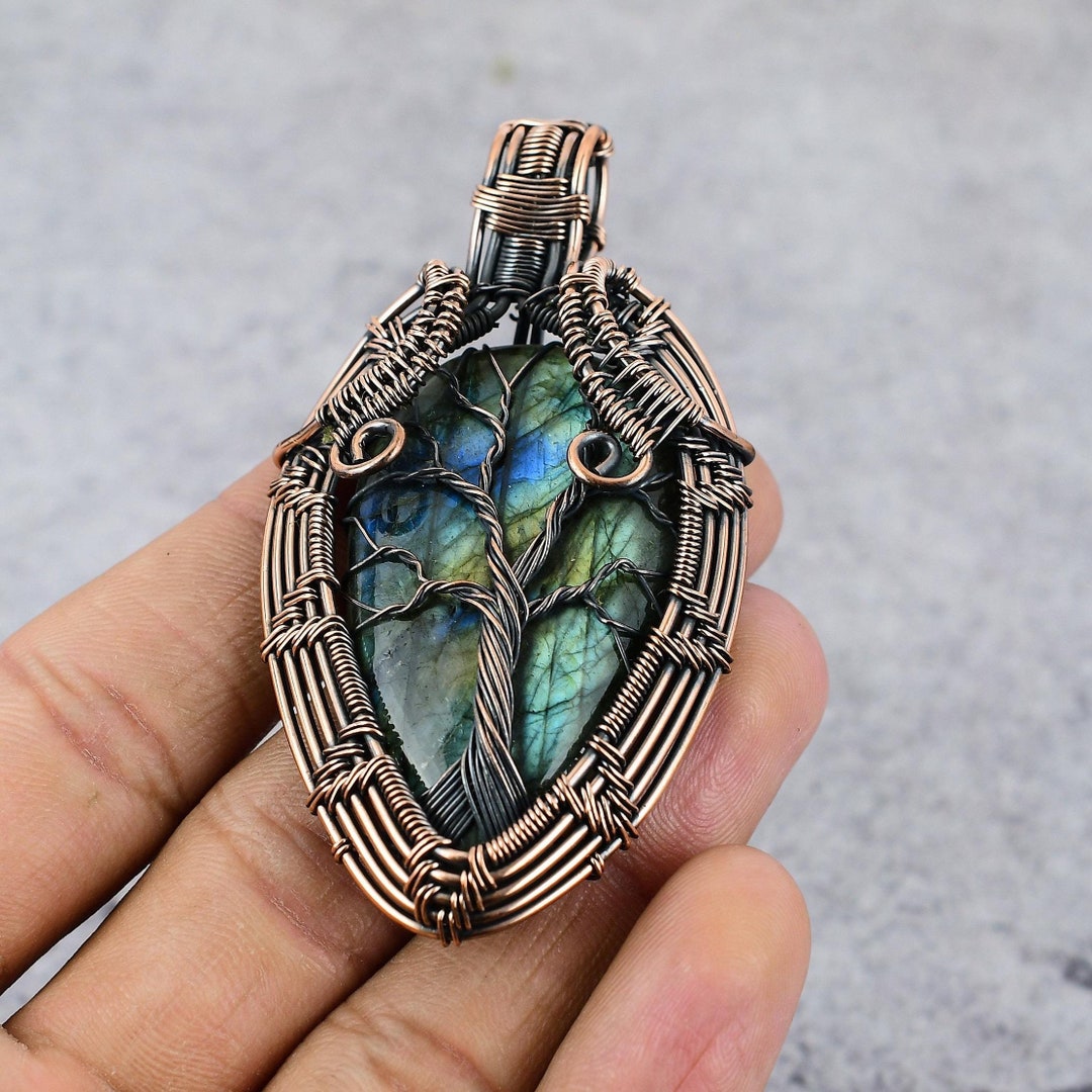 Tree of Life Labradorite Gemstone Pendant Copper Wire Wrapped Pendant ...
