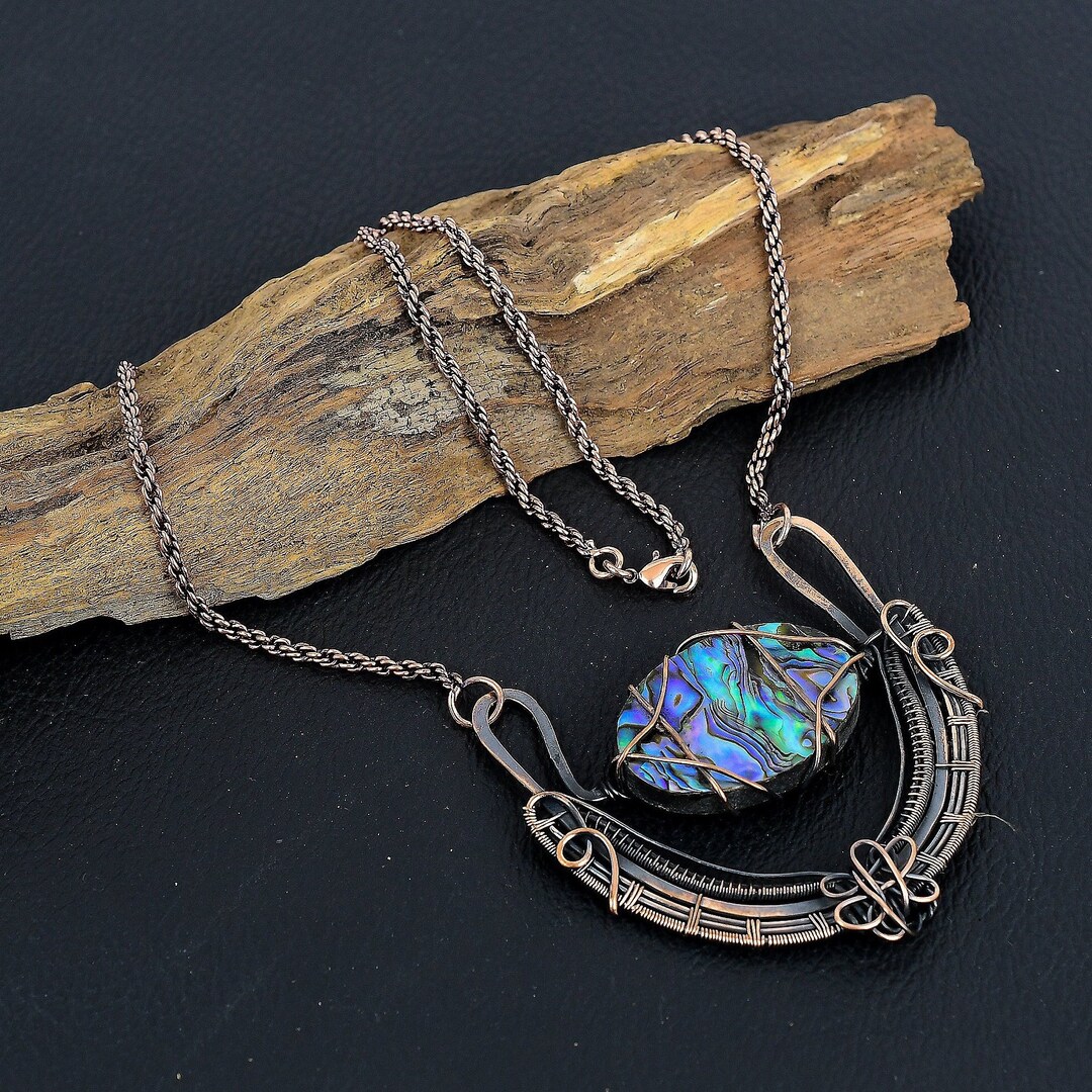 Abalone Shell Necklace, Natural Abalone Shell Jewelry, Pure Copper Wire ...