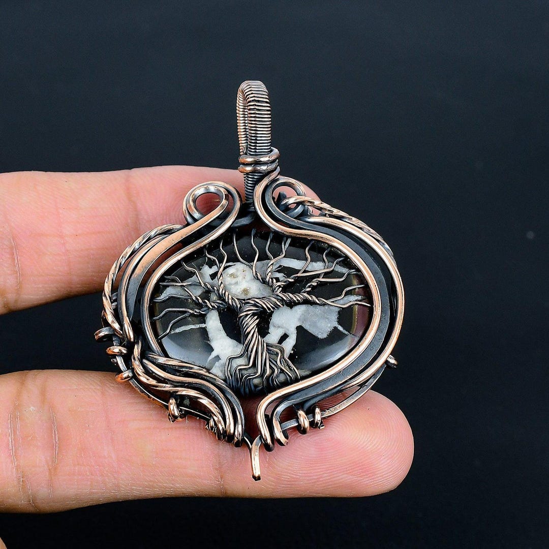 Natural Mud Crack Fossil Pendant, Tree of Life Copper Wire Wrapped ...