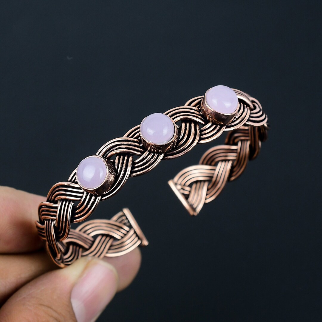 Rose Quartz Copper Cuff Bracelet Rose Quartz Bracelet Copper Wire ...