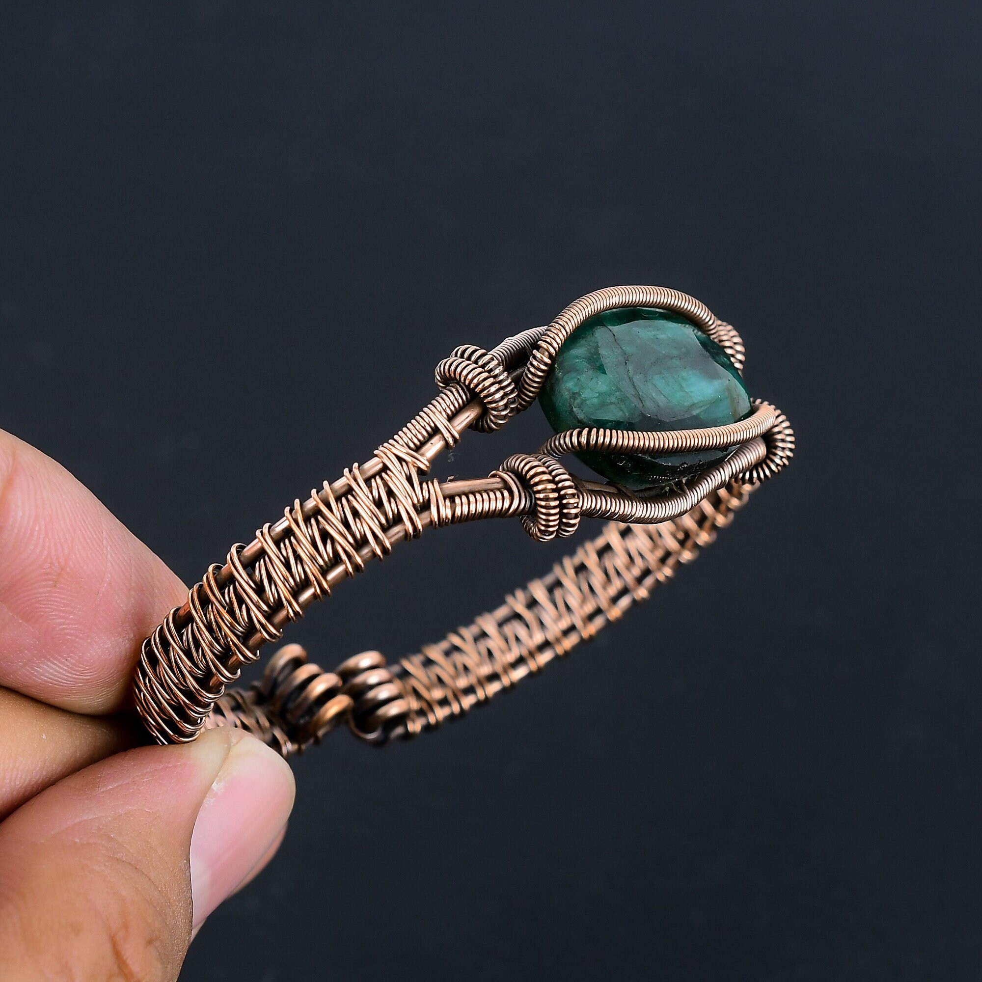 Emerald Bracelet Emerald Bangle Copper Wire Wrapped Cuff Bangle Wire ...