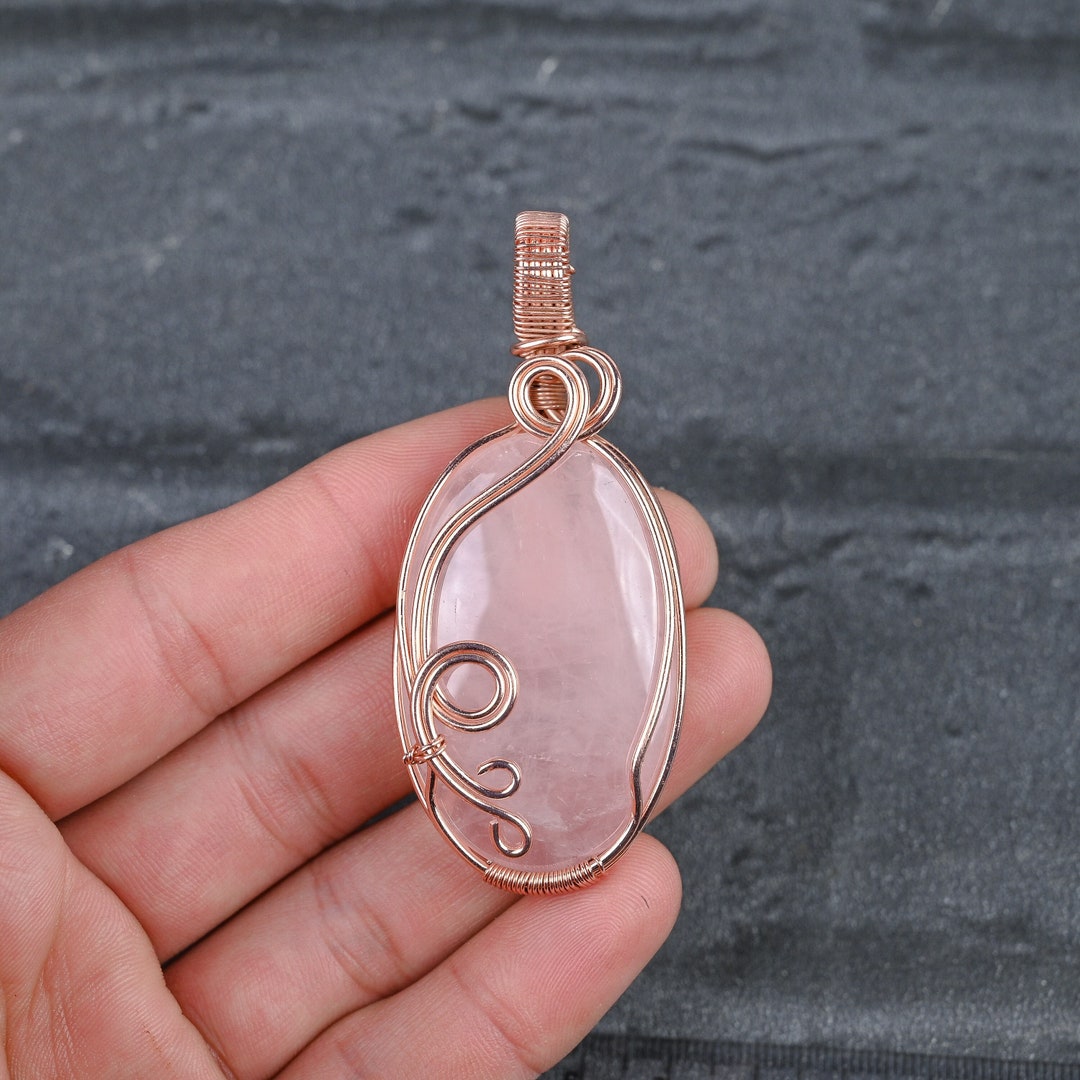 Rose Quartz Pendant Rose Quartz Gemstone Pendant Copper Wire Wrapped ...