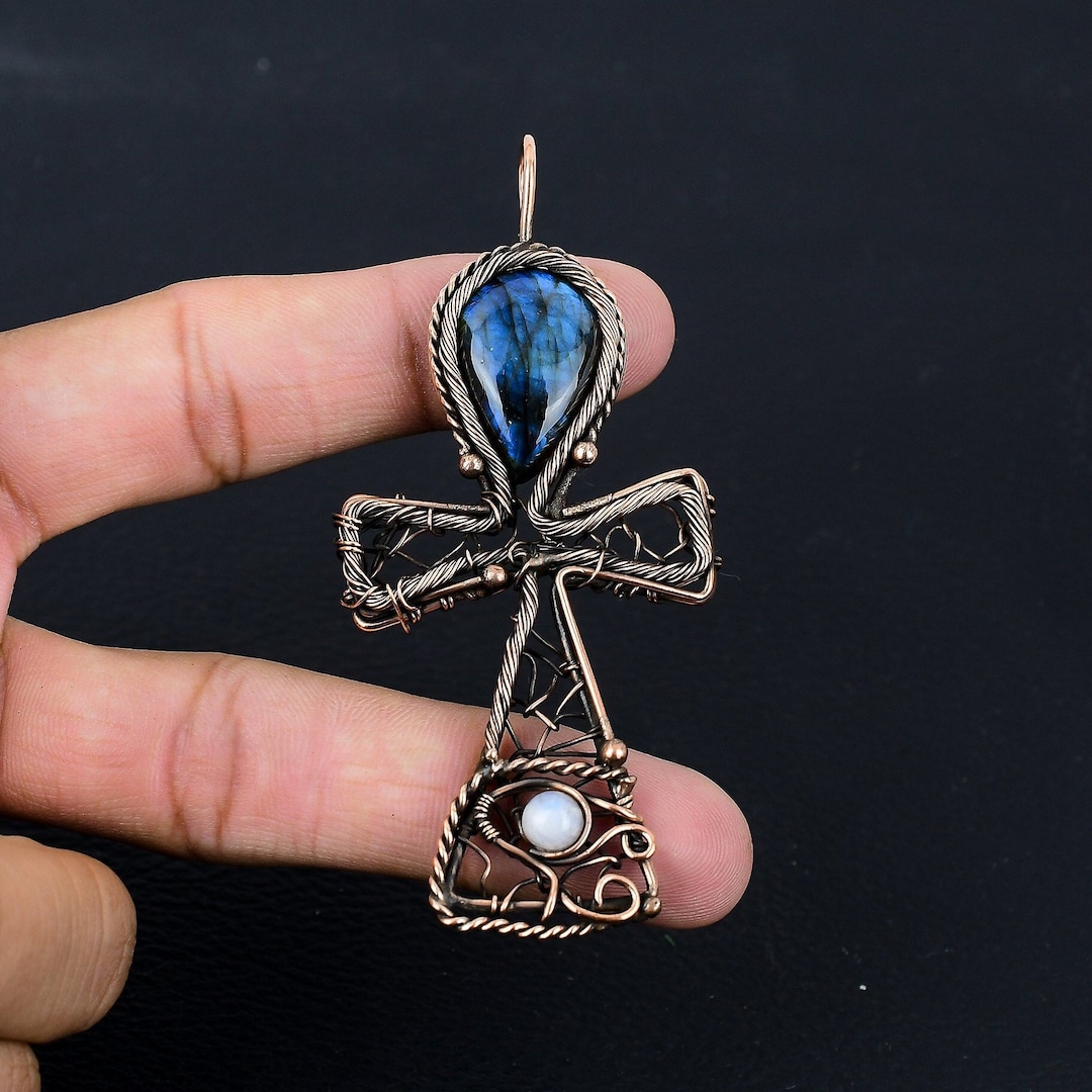 Labradorite Ankh Pendant Pendant Copper Wire Wrapped Pendant ...