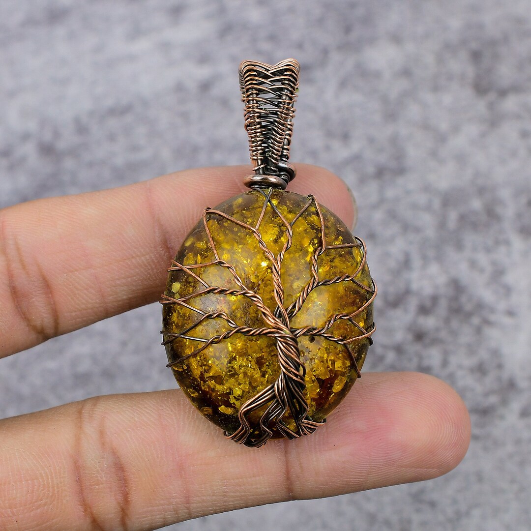 Baltic Amber Tree of Life Pendant Copper Wire Wrapped Pendant Oxidized ...