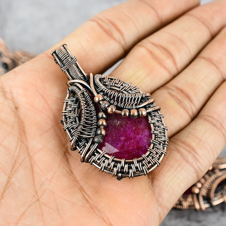 Kashmir Red Ruby Copper Pendant Copper Wire Wrapped Gemstone - Etsy