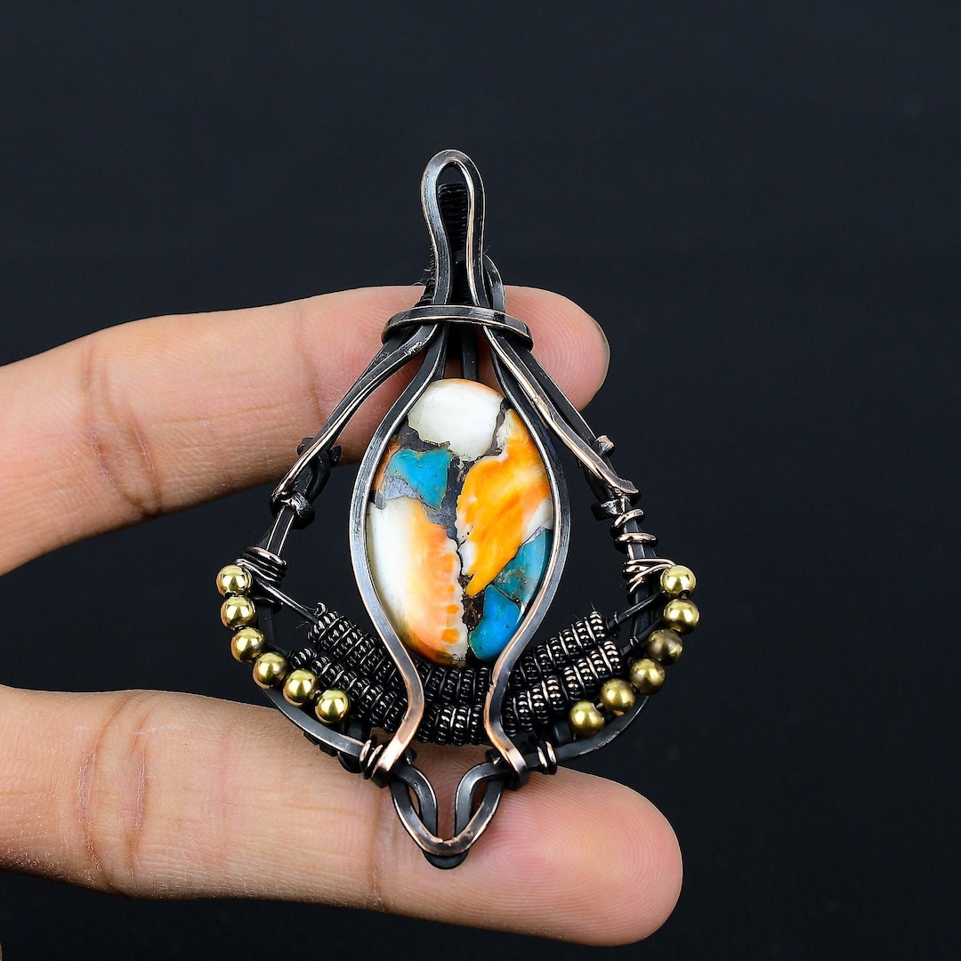 Spiny Oyster Copper Turquoise Pendant Copper Wire Wrapped Pendant ...